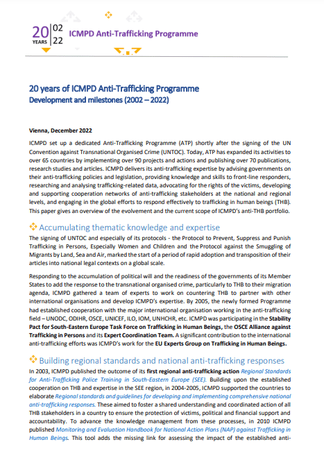 20 years of ICMPD Anti-Trafficking Programme Development and milestones ...