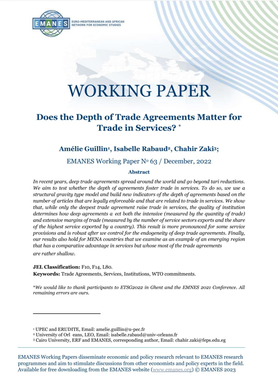 EMANES Working Paper No 63: Does the depth of trade agreements matter ...